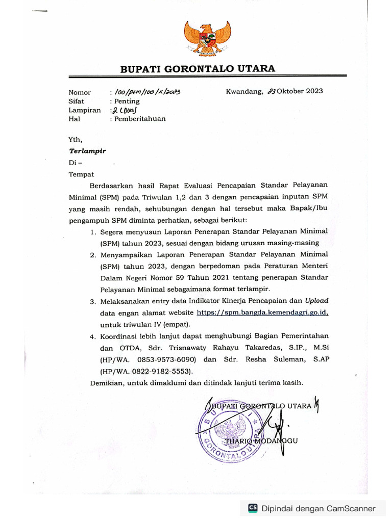 Surat Evaluasi SPM | PDF