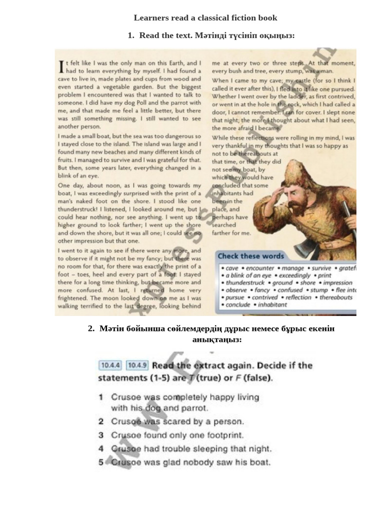 Learners read a classical fiction book 1. Read the text. Мәтінді ...