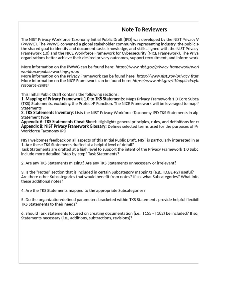 Nist Privacy Workforce Taxonomy Ipd | PDF | Risk | Privacy