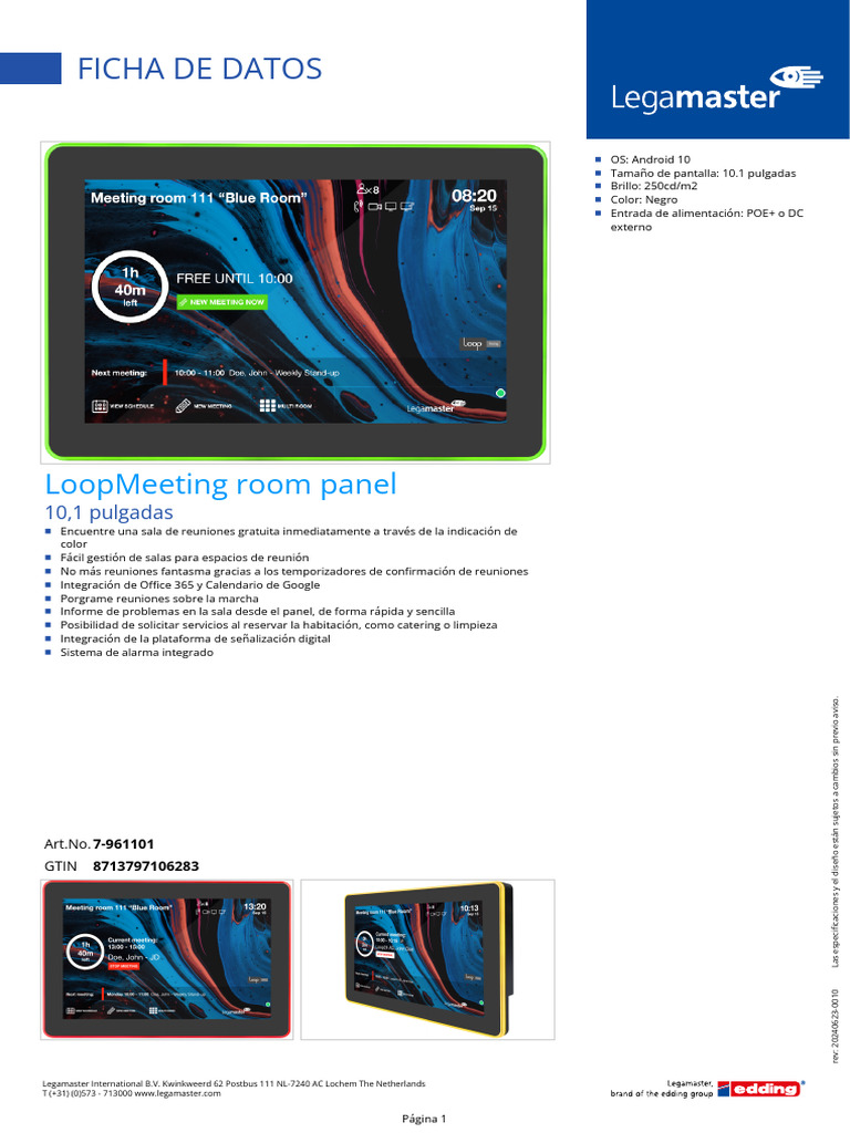 (ES) Legamaster LoopMeeting Room Panel 10,1 Pulgadas - Article Datasheet | PDF | Ciencias de la ...