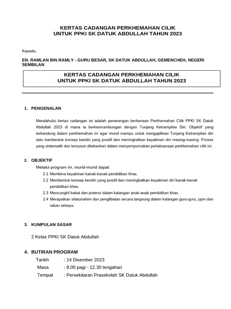 Perkhemahan Cilik PPKI SK Datuk Abdullah 2023 | PDF