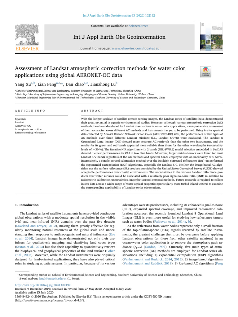 Assessment Of Landsat Atmospheric Correction 2020 International Journal Of A Pdf Remote