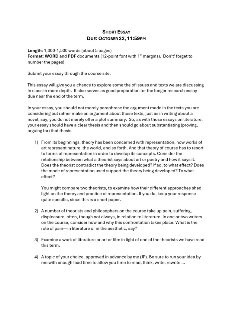 Short Essay Guidelines and Topics | PDF