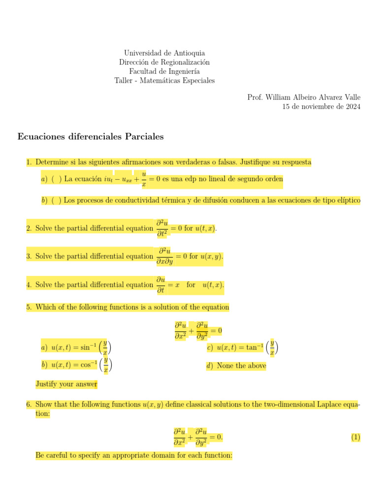 Taller6 EDP | PDF | Mathematical Physics | Calculus