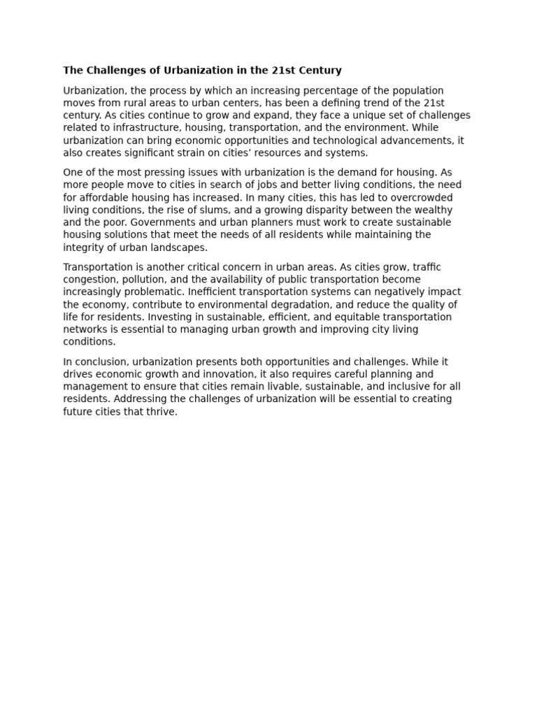 Urbanization Challenges in 21st Century | PDF