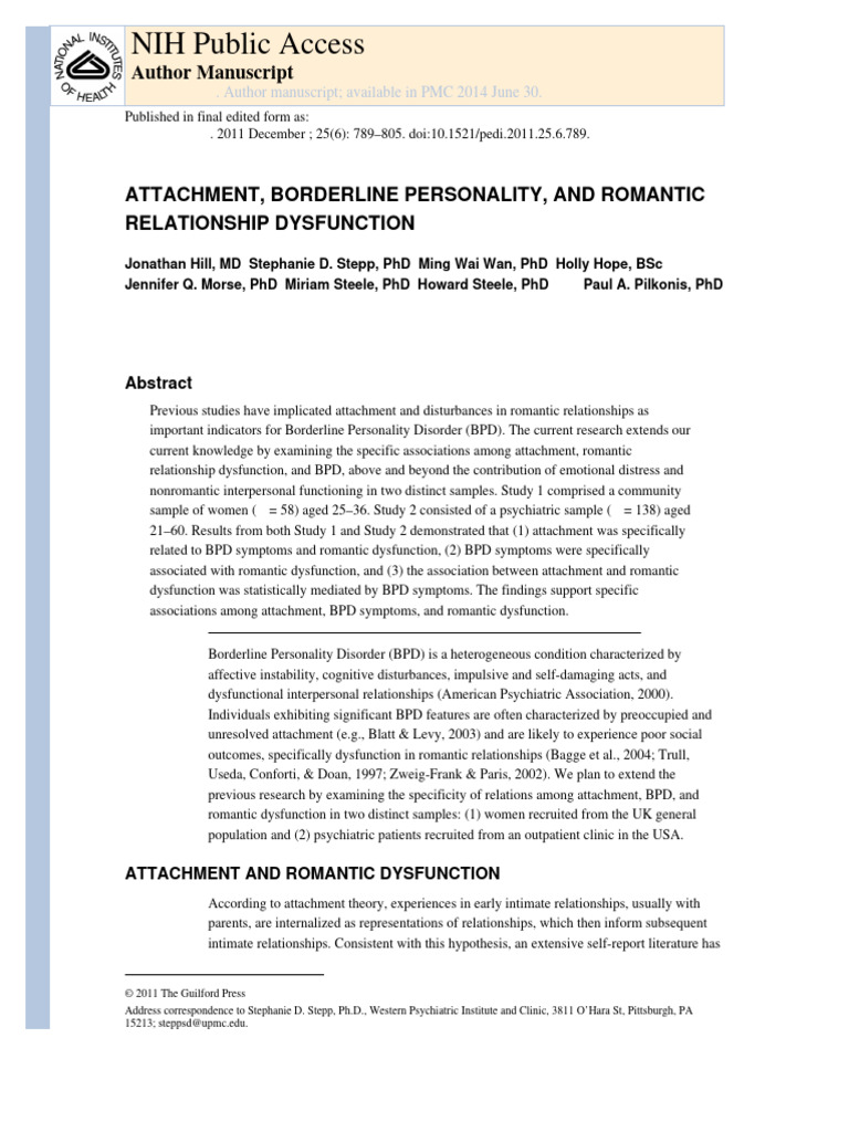 Attachment BPD and Romantic Relationship Dysfunction | PDF | Borderline ...