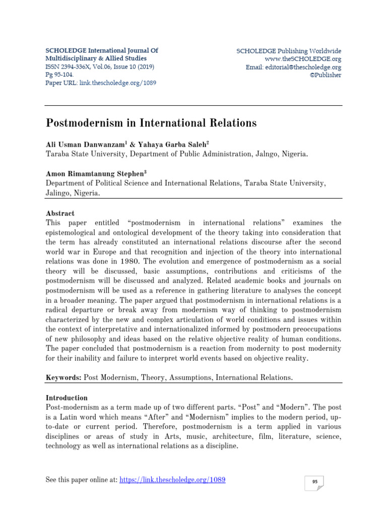 Postmodernism in International Relations | PDF | Postmodernism | Theory