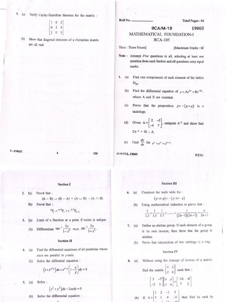 BCA/M-19: Mati (Emaiical | PDF | Algebra | Linear Algebra