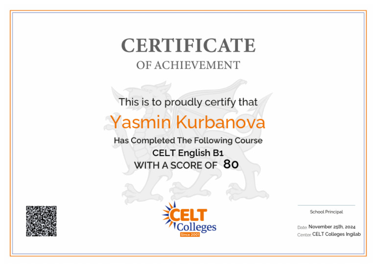 Yasmin Kurbanova: CELT English B1 | PDF