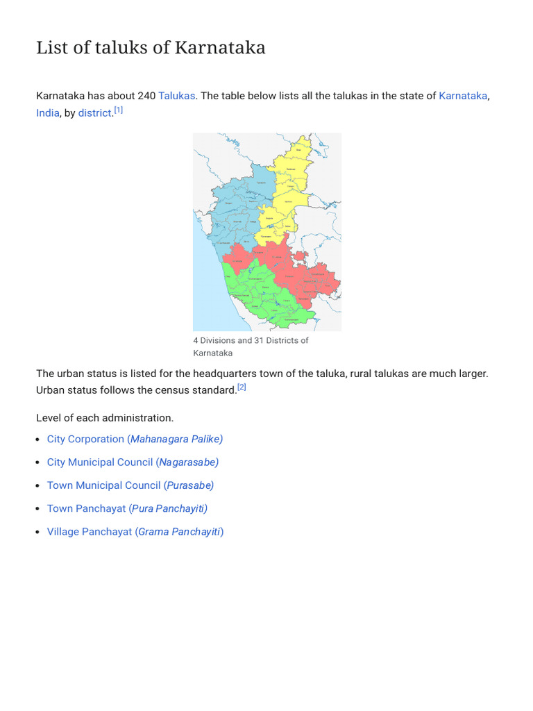 List of Taluks of Karnataka | PDF | Government Of India