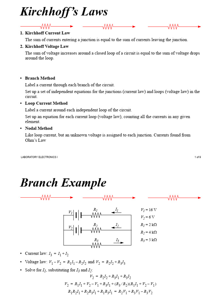 Kirchhoff's Laws File | PDF | Series And Parallel Circuits | Electrical ...