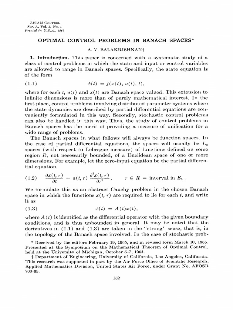 BALAKRISHNAN Optimal Problem in Banach Spaces | PDF | Mathematical Analysis | Linear Algebra