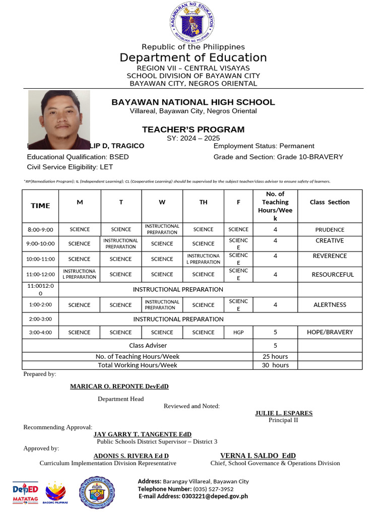 G10 Teachers Program - JHS - 2025 2025 | PDF | Behavior Modification | Teaching