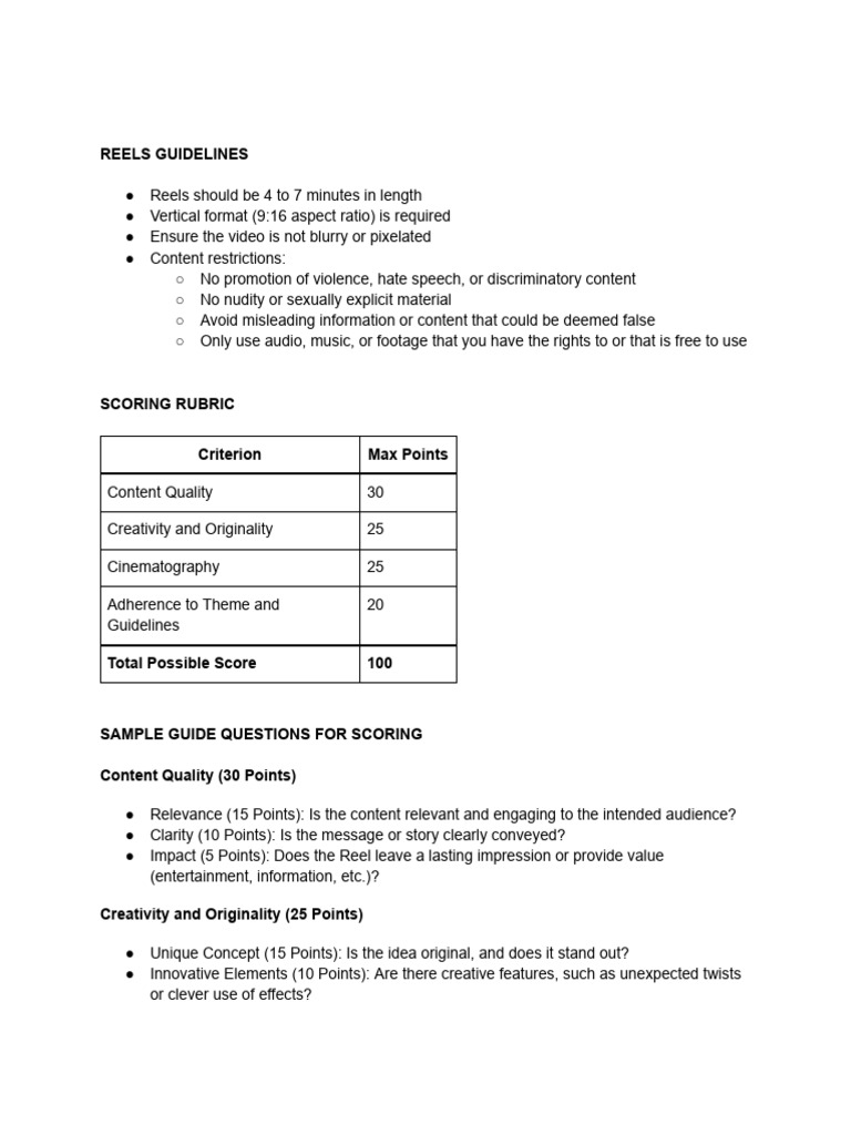 Reels Guidelines 1 | PDF | Video | Cinematography