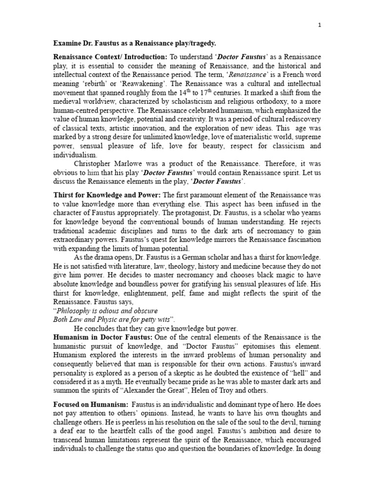 Faustus As A Renaissance Play | PDF | Renaissance | Humanism