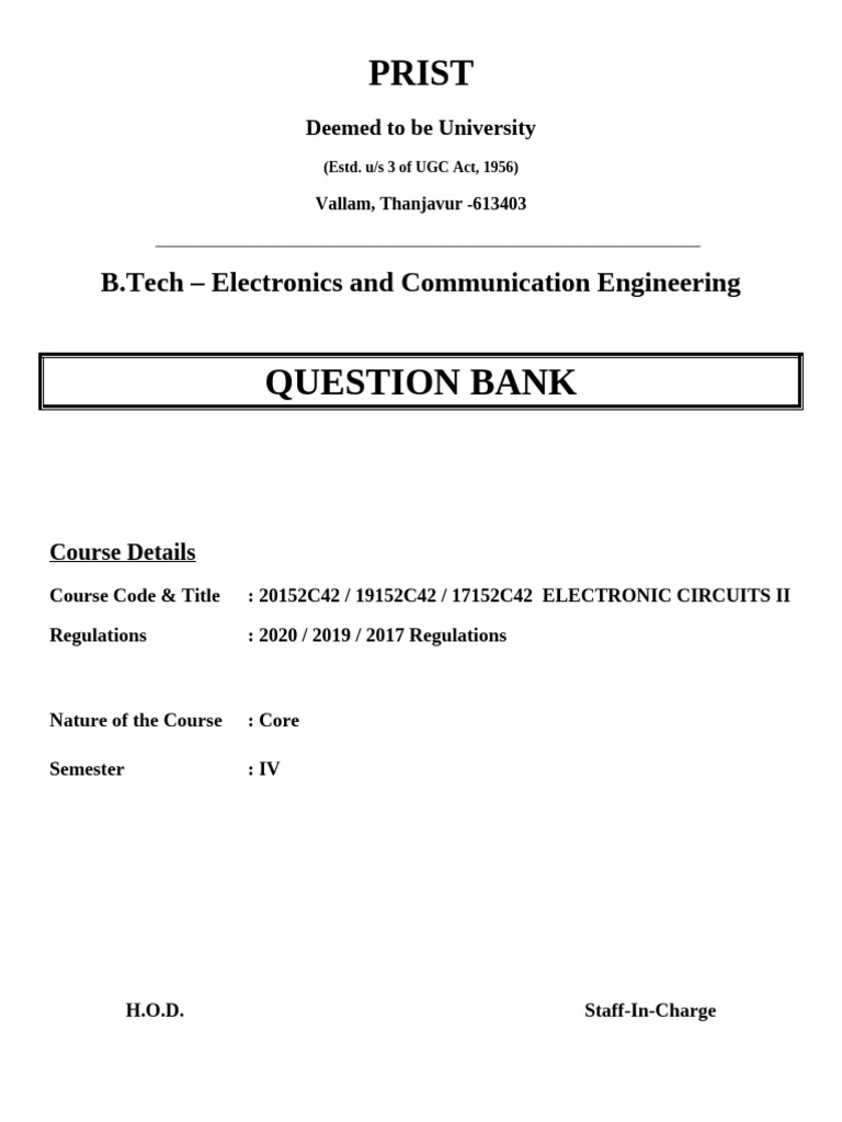 20152c42 19152c42 17152c42 - Electronics Circuits 2 QB | PDF | Electronic Oscillator | Amplifier