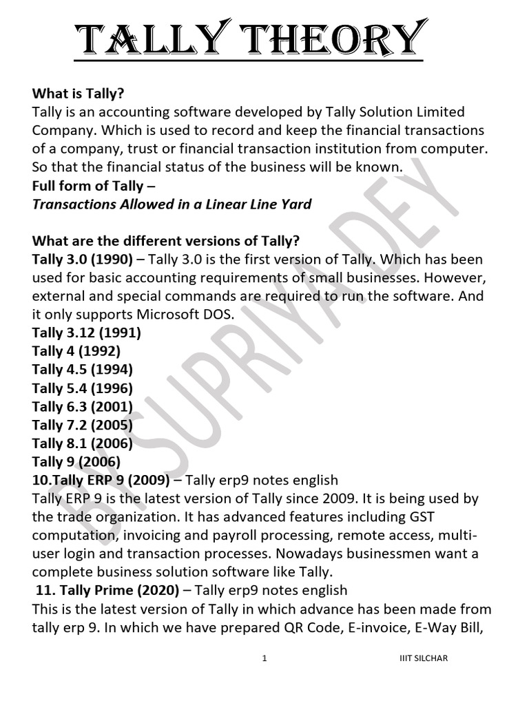 Tally Theory Notes by Supriya Dey | PDF | Debits And Credits | Expense