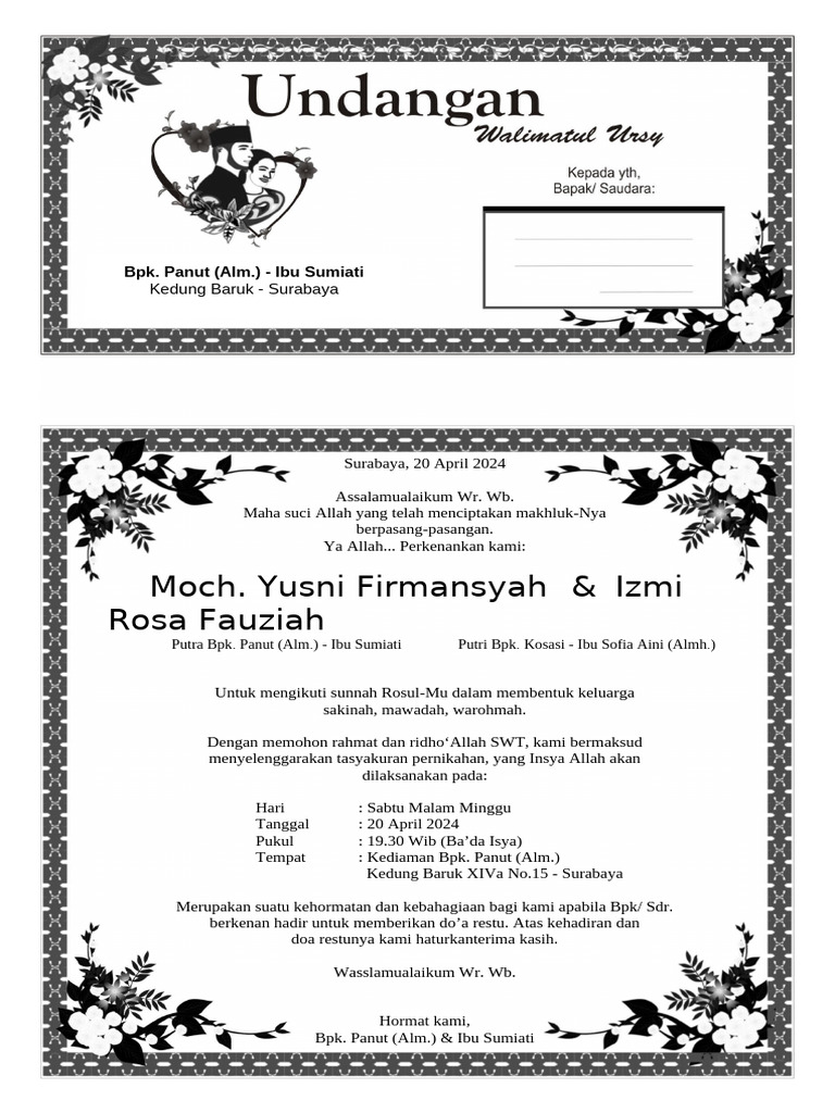 Undangan Walimatul Ursy Yus | PDF