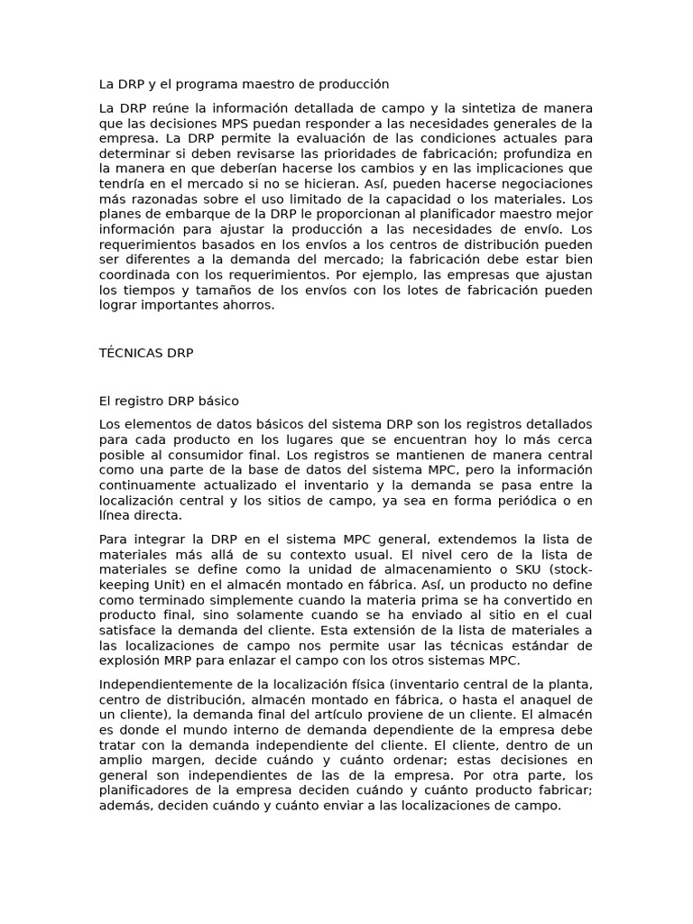 La DRP y El Programa Maestro de Producción | PDF | Business | Incertidumbre