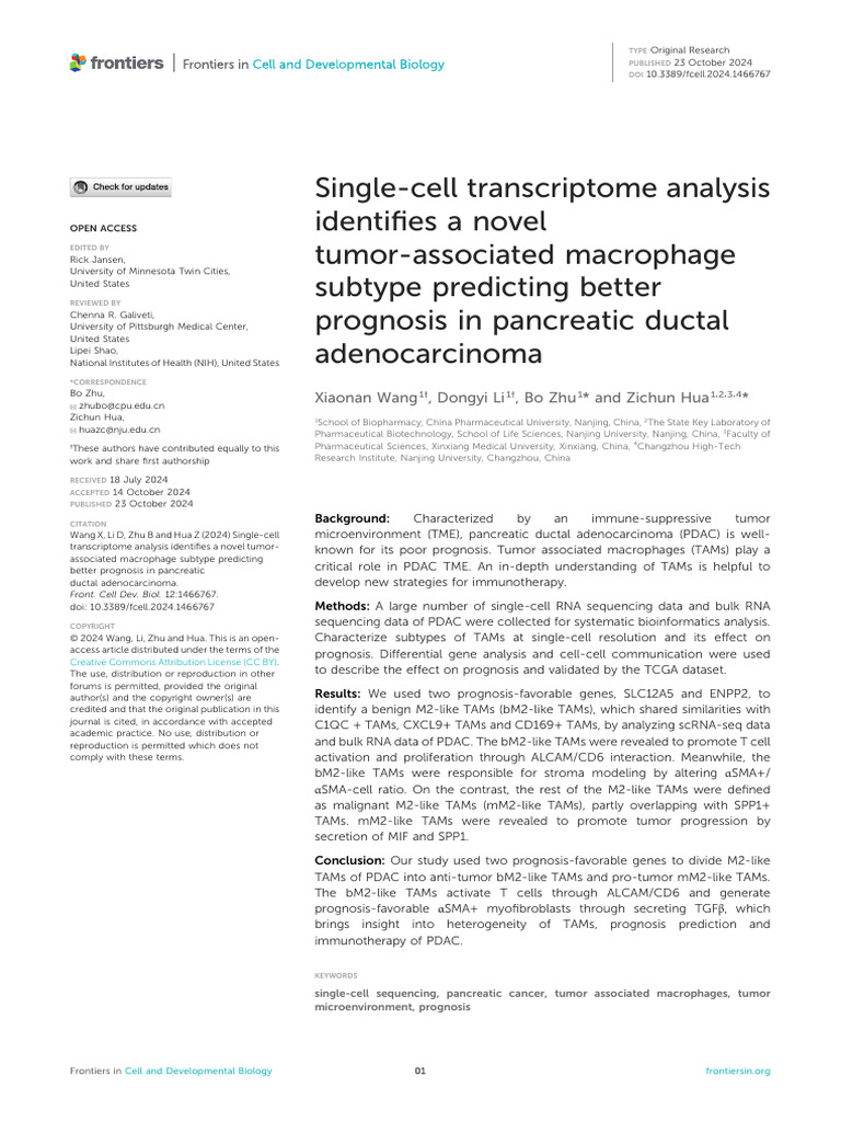 Single-Cell Transcriptome Analysis Identifies A No | PDF | Pancreatic Cancer | Metastasis