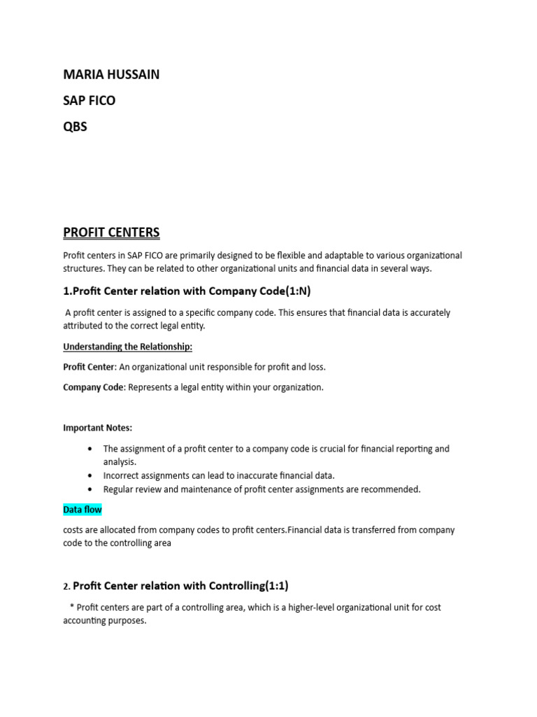 Profit Centers, Segments, Company Code.. - Maria Hussain | PDF | Cost ... Profit Centers, Segments, Company Code.. - Maria Hussain | PDF | Cost ...