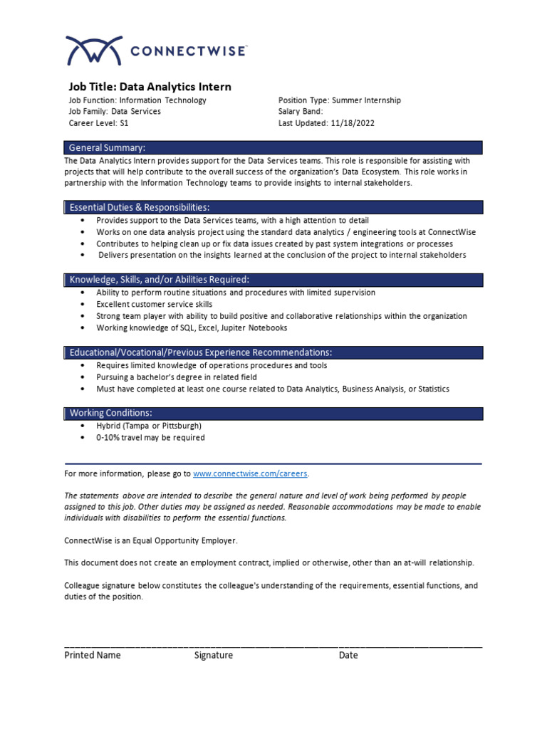 Data Analytics Intern Role Pdf Data Analysis Analytics