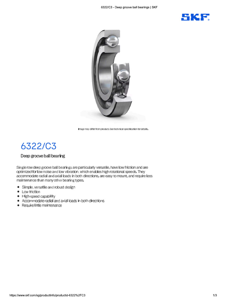 6322 - C3 - Deep Groove Ball Bearings - SKF | PDF
