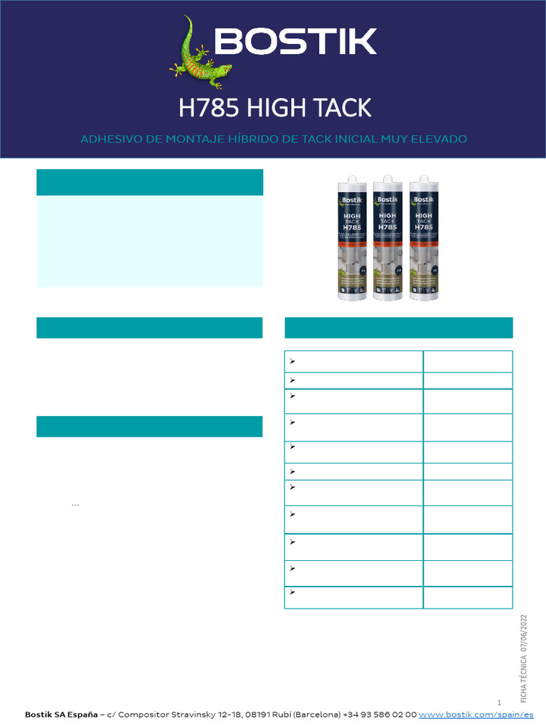 Bostik H785: Adhesivo de Montaje Híbrido | PDF | Materiales ...