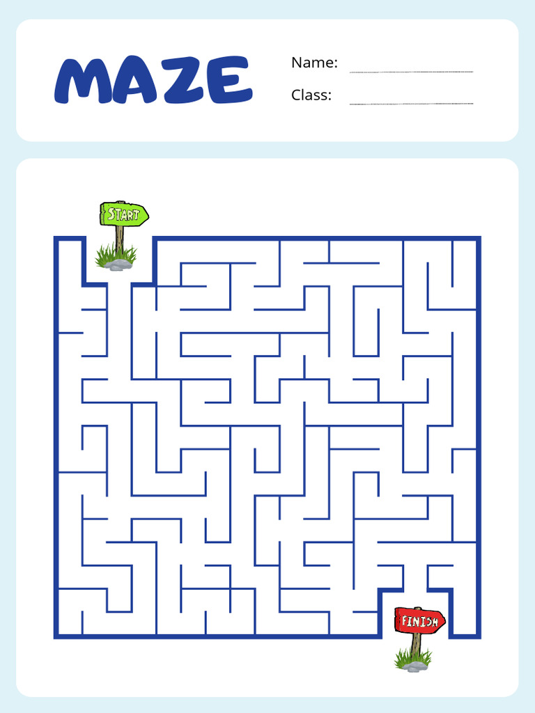 Maze Worksheet Blue Simple | PDF