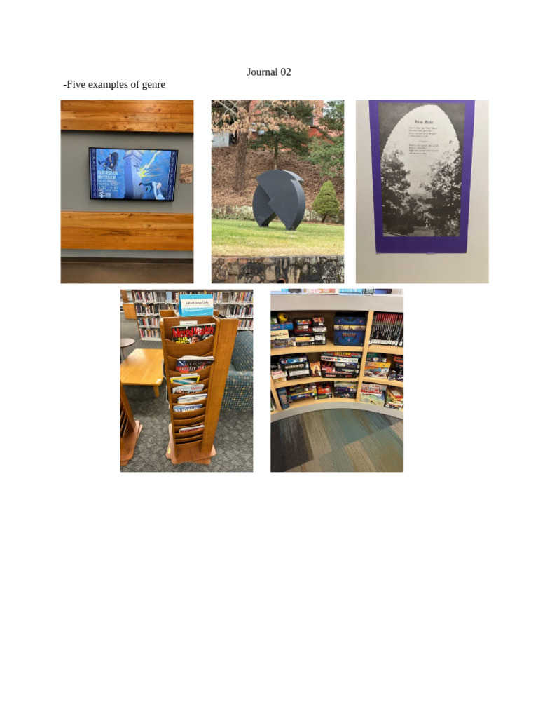 Journal 02 - Five Examples of Genre | PDF | Genre