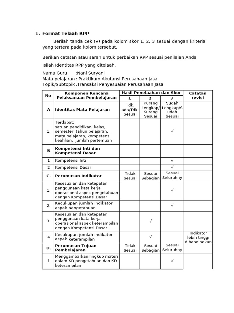 Format Telaah RPP | PDF