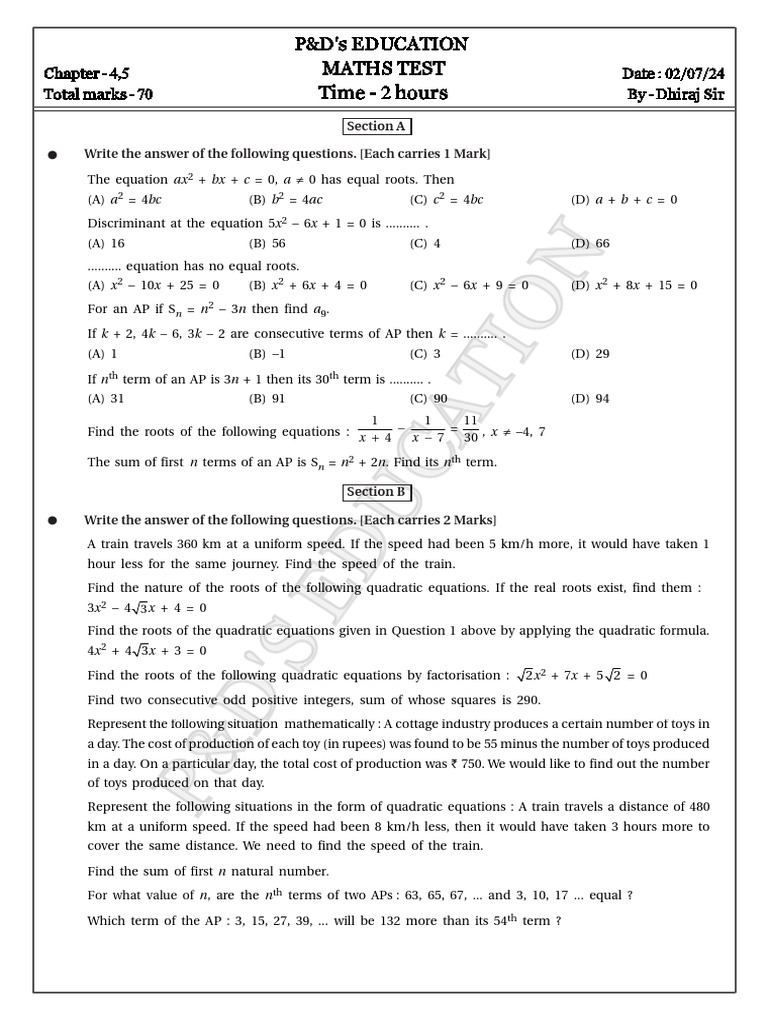 Time 2hours D02 Jul 2024 | PDF | Quadratic Equation | Numbers