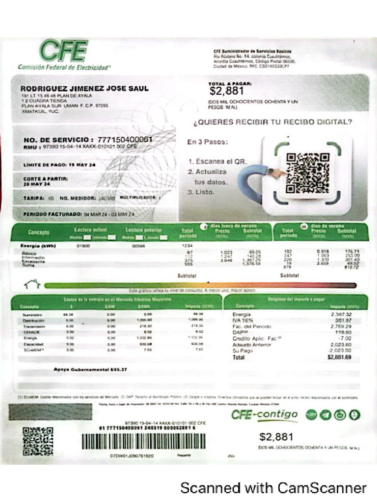 Recibo CFE Rodriguez Alejo 2 | PDF