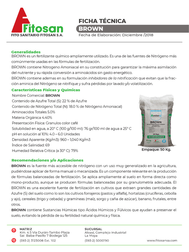Ficha Tecnica Brown | PDF | Agua | Amoníaco Ficha Tecnica Brown | PDF | Agua | Amoníaco