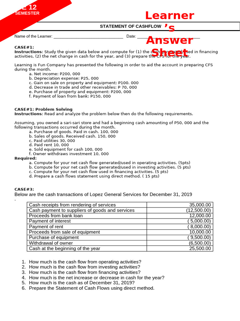FABM Module 5 Answer Sheet | PDF | Cash | Cash Flow Statement