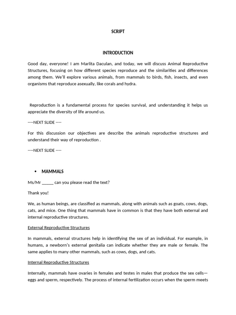 Script (Animal Reproductive Structures) - WPS Office | PDF | Reproductive System | Reproduction