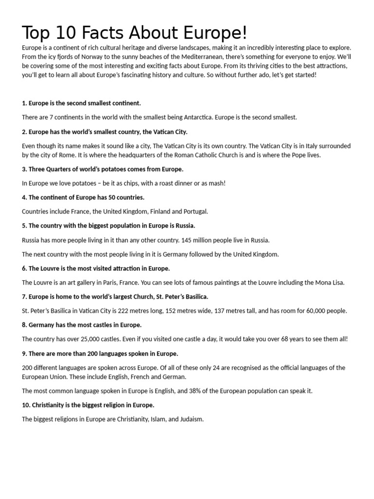 Top 10 Facts About Europe | PDF | Europe | Russia
