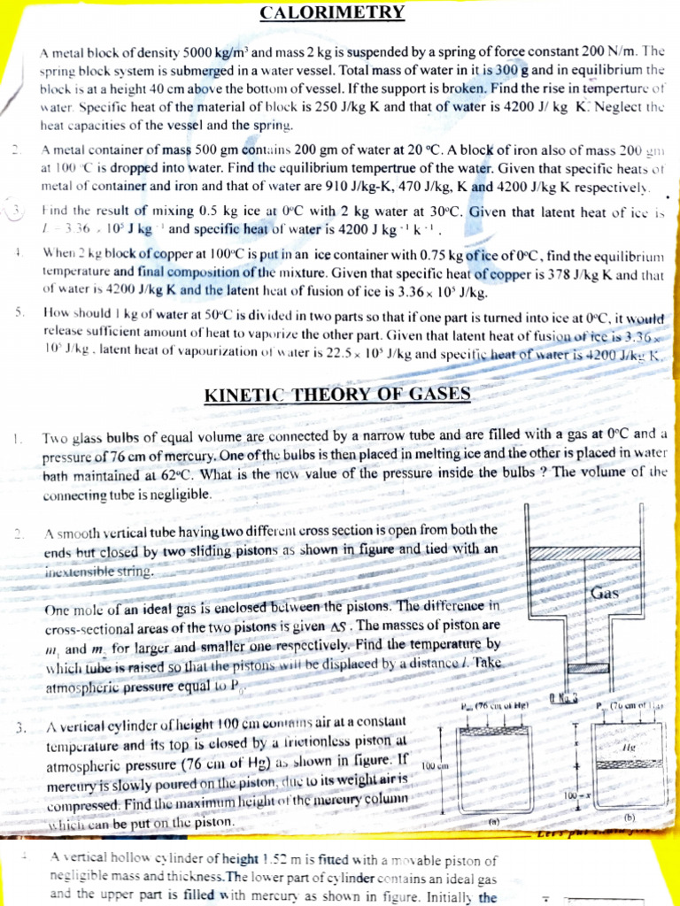 Calorimetry and Kinetic Theory Problems | PDF | Thermal Expansion ...