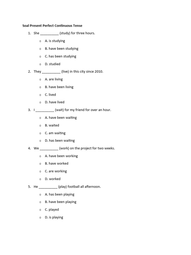 Soal Present Perfect Continuous Tense | PDF