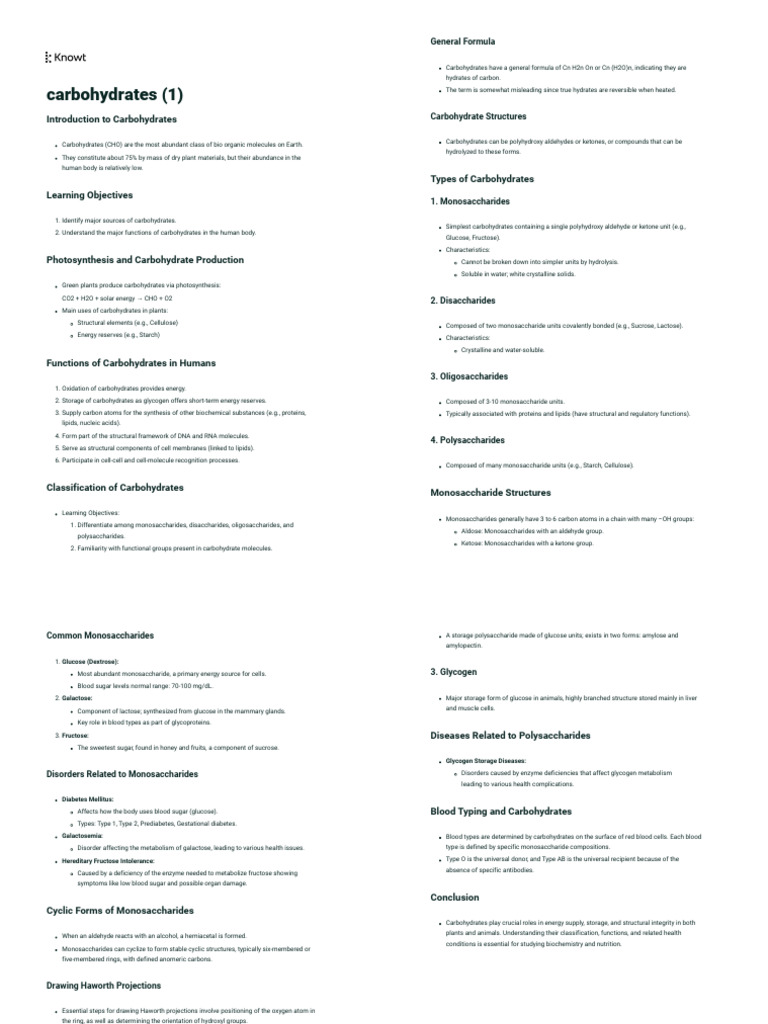 Understanding Carbohydrates: Types & Functions | PDF | Carbohydrates ...