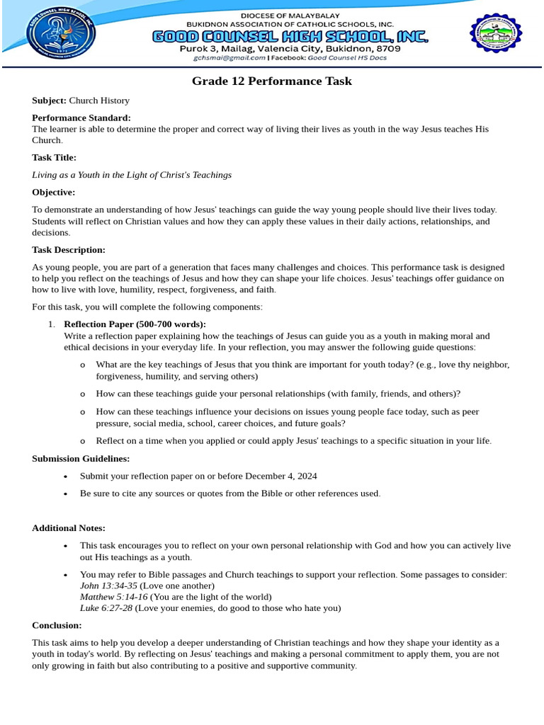 Grade 12 Performance Task | PDF | Love | Jesus