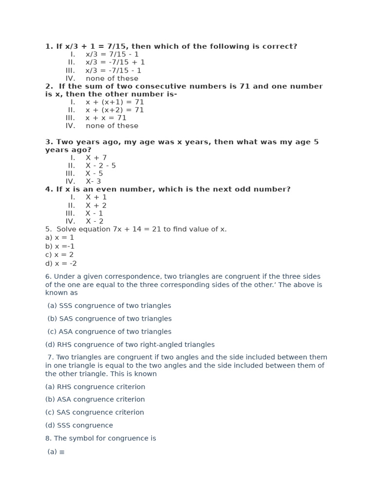 Grade 8 Math Congruence Problems | PDF | Triangle | Euclidean Plane ...
