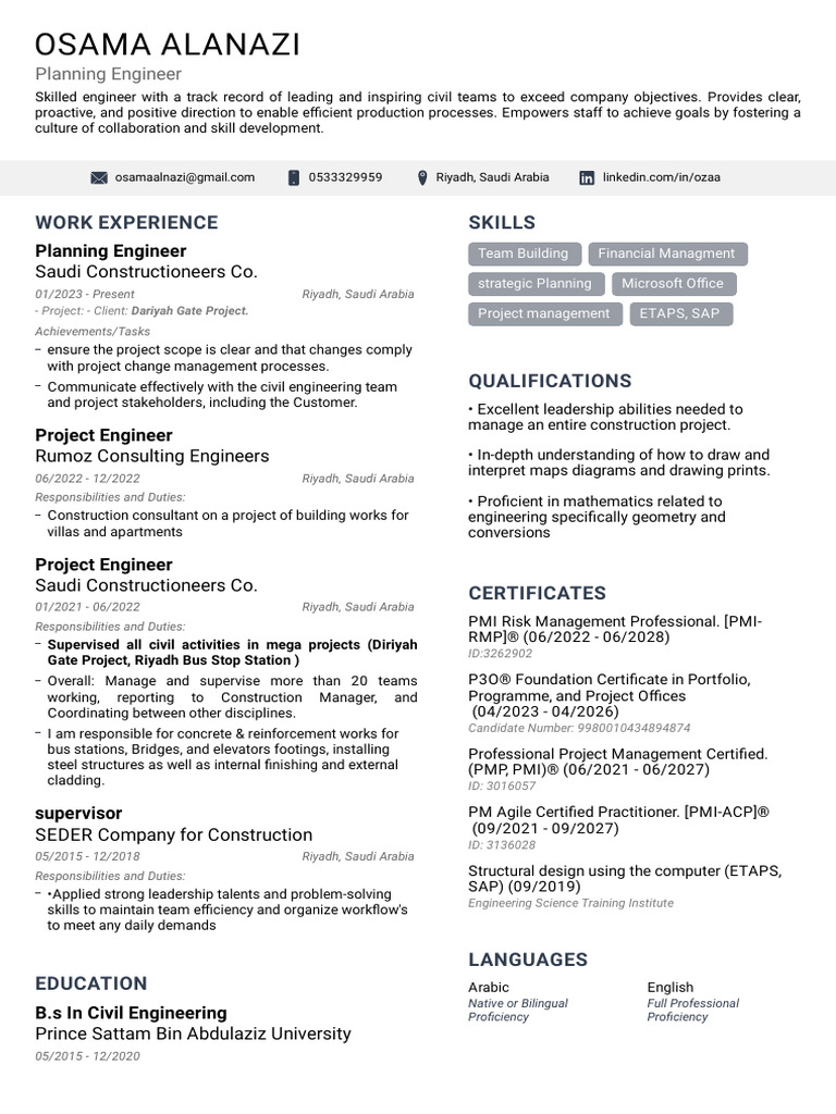 OSAMA Resume 2023 | PDF | Riyadh | Saudi Arabia