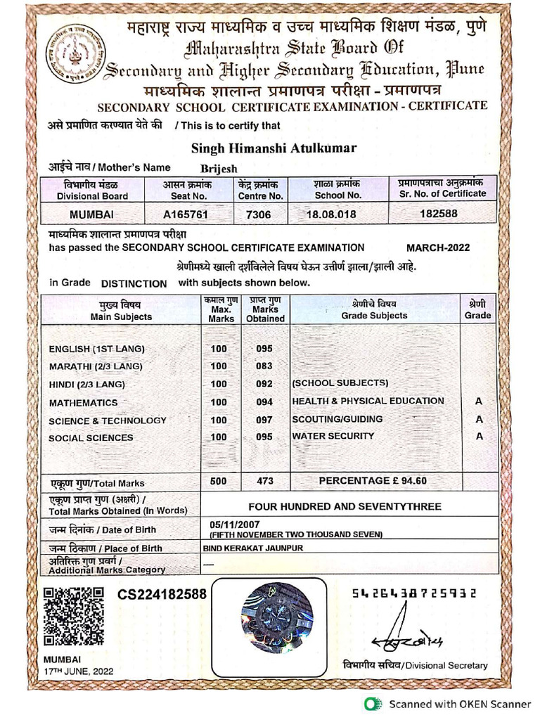 10th Passing Certificate - Compressed | PDF
