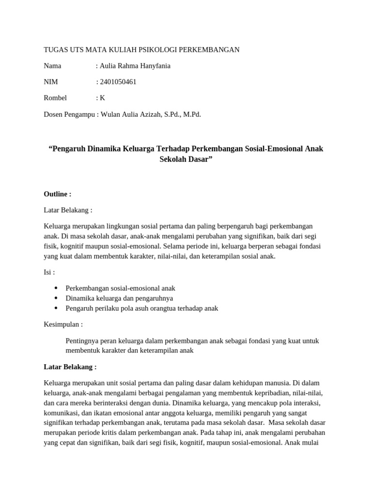 Aulia Rahma Hanyfania - 27 - K - Tugas UTS Psikologi Perkembangan | PDF
