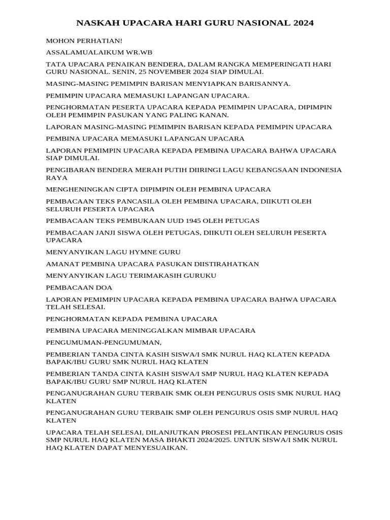 Naskah Teks Upacara HGN 2024 | PDF