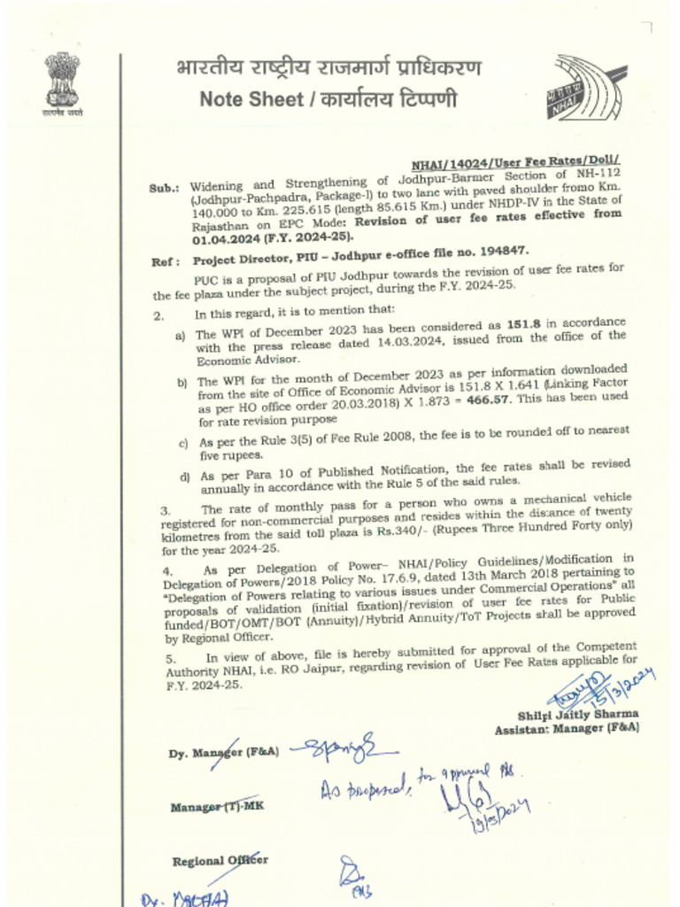 Doli Toll Plaza - (User Fee Rates 2024-2025) | PDF