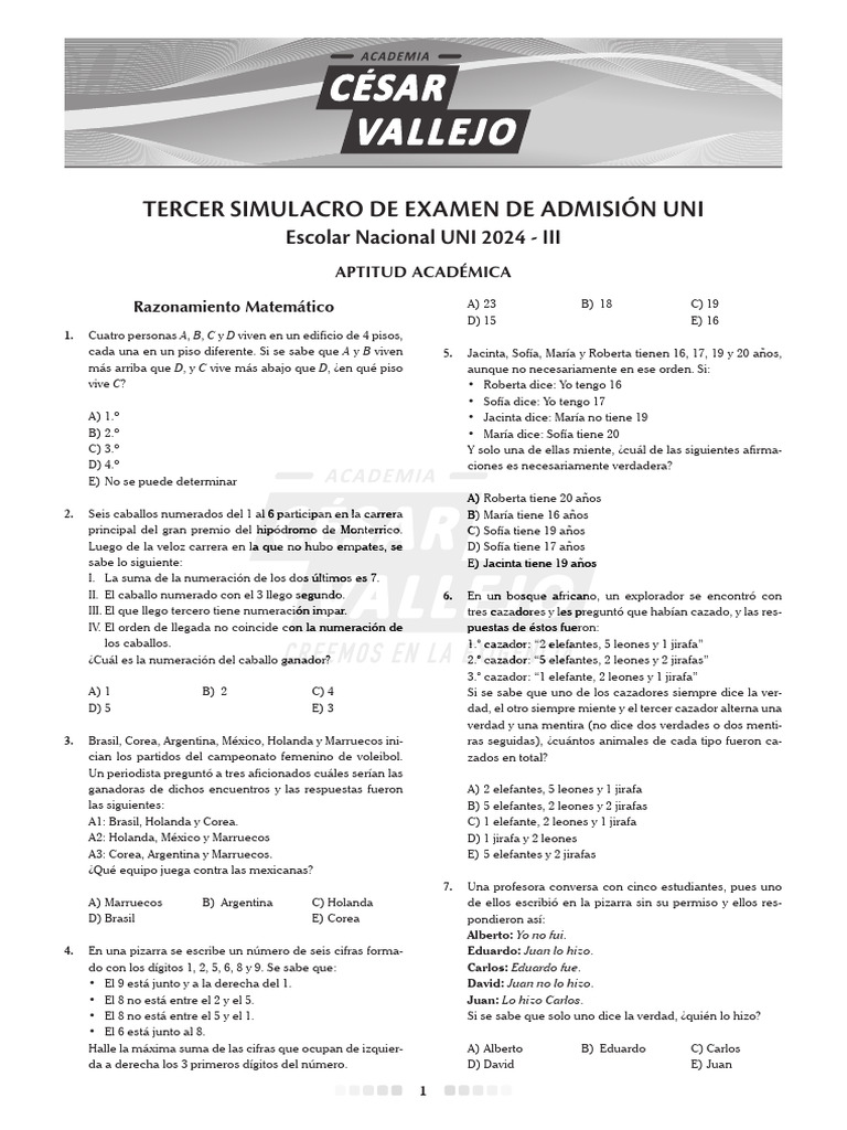 3 Ex Esc Nac UNI | PDF | Tabla periódica | Ion
