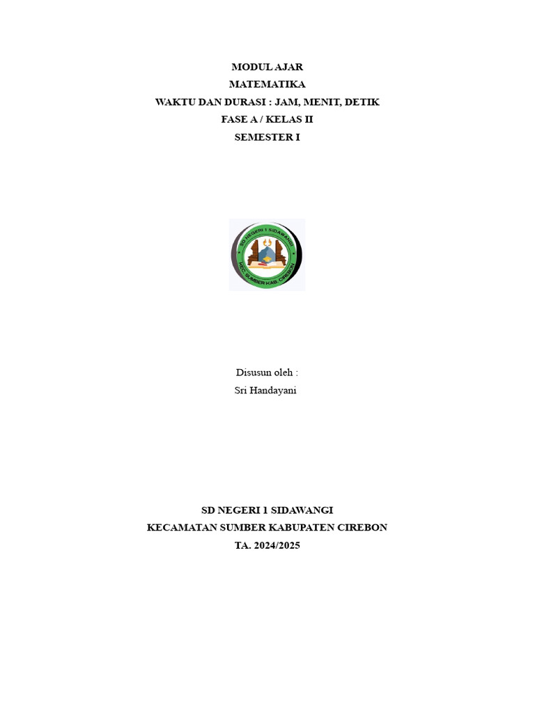 Modul Ajar Waktu dan Durasi Kelas 2 SD | PDF