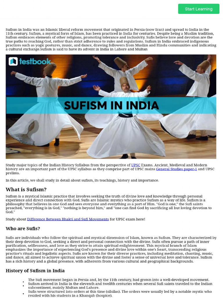 Sufism in India - History, Teachings, Contribution & More - UPSC | PDF